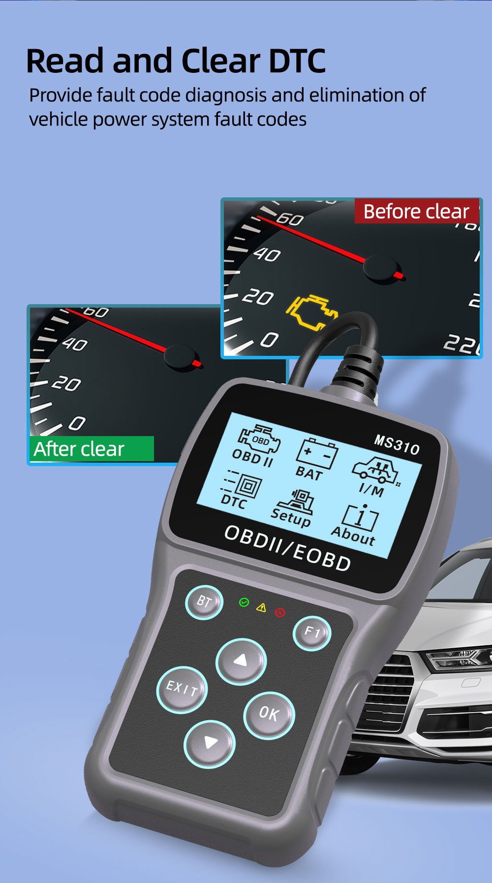 MS310 OBD2/EOBD Scanner Car Fault Detector Automobile Diagnostic Tool ...
