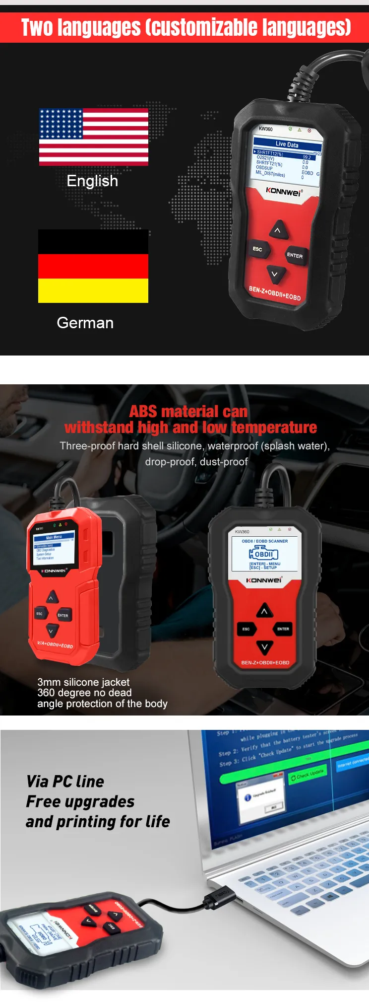 Konnwei KW360 OBD2 Code Reader Mercedes-Benz Dedicated All System ...