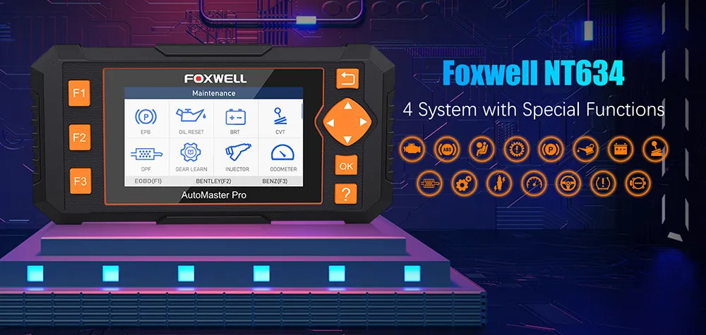 Foxwell NT634 OBD2 Automotive Scanner 4 System Diagnosis DPF Injector ...
