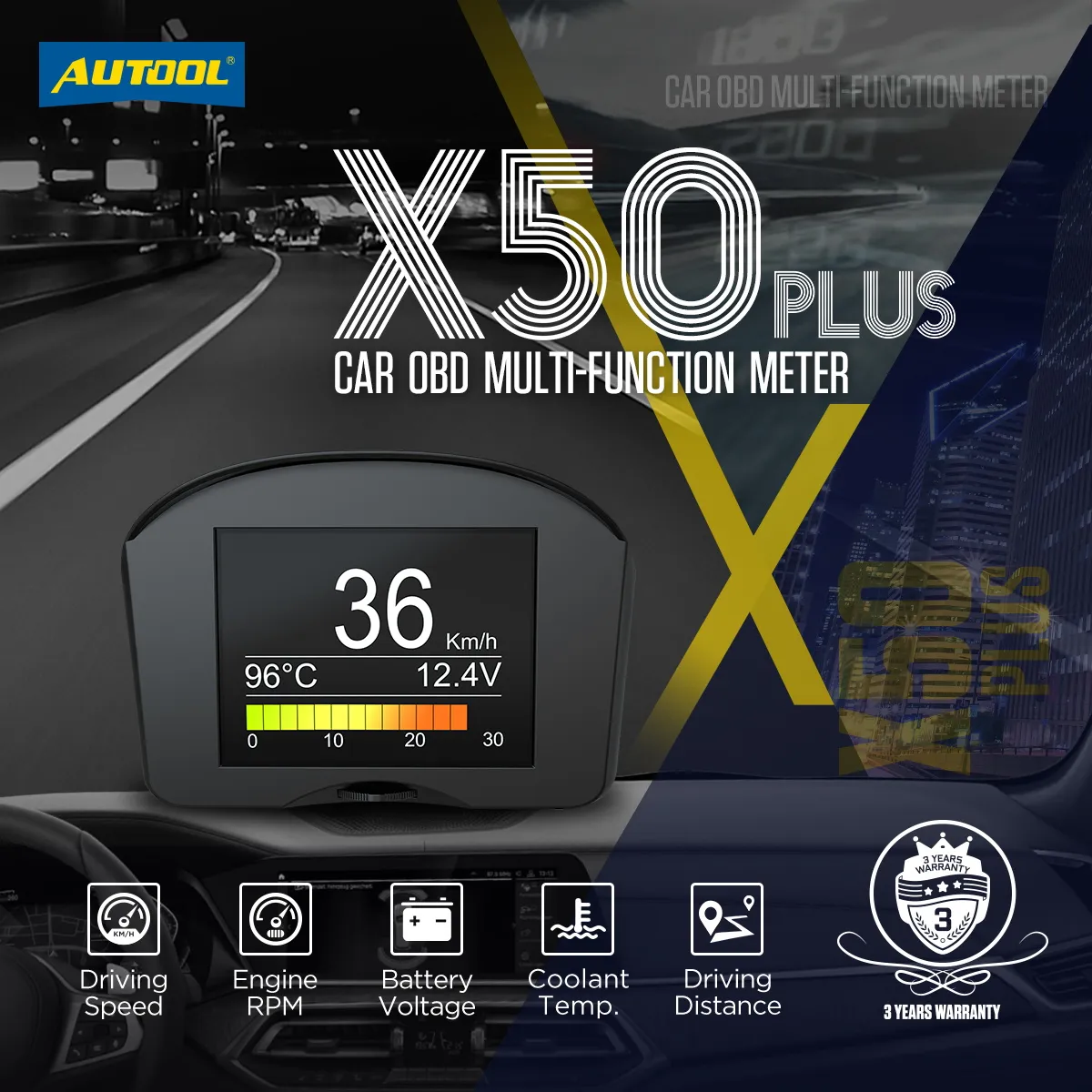 AUTOOL X50 Plus Multi-Function Car OBD Smart Digital Meter Alarm Water ...